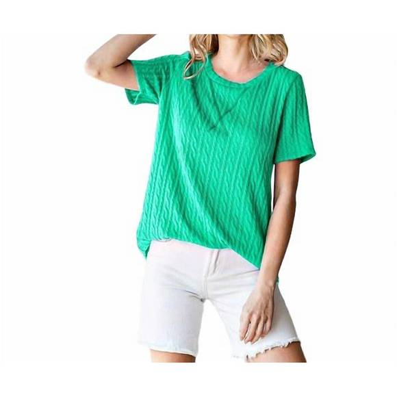 7th Ray | Tops | New 7th Ray Cable Knit Short Sleeve Top In Kelly Green ...
